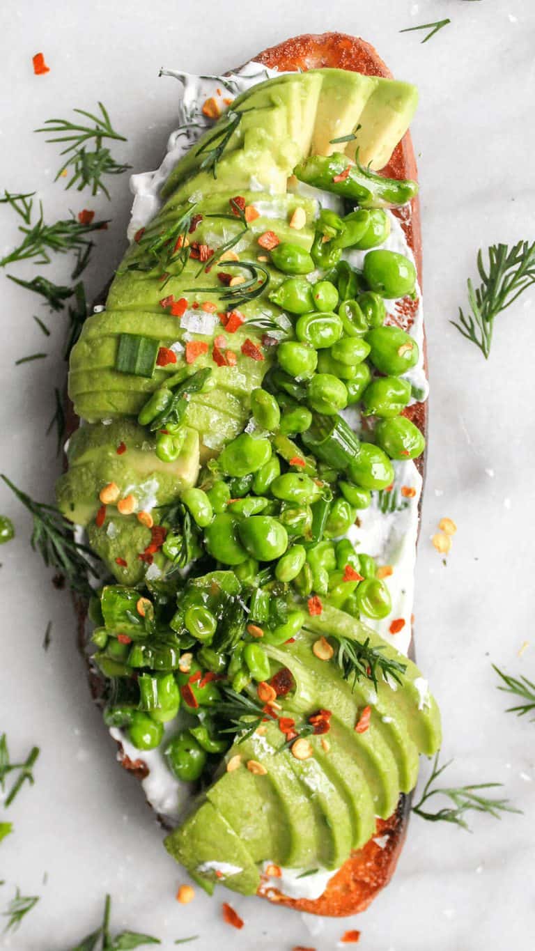 Spring Pea, Asparagus and Scallion Avocado Toast - bon abbetit