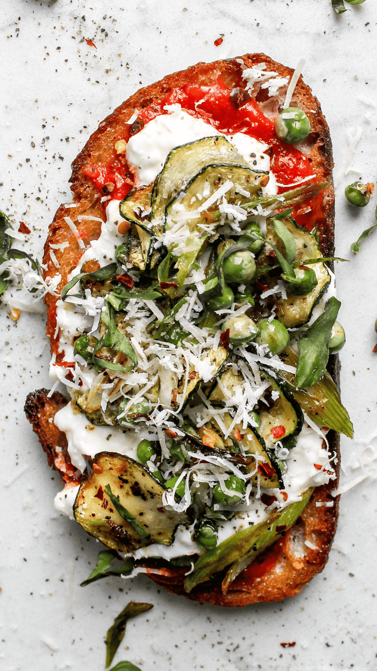Summer Veggie Cottage Cheese Pizza Toast Bon Abbetit